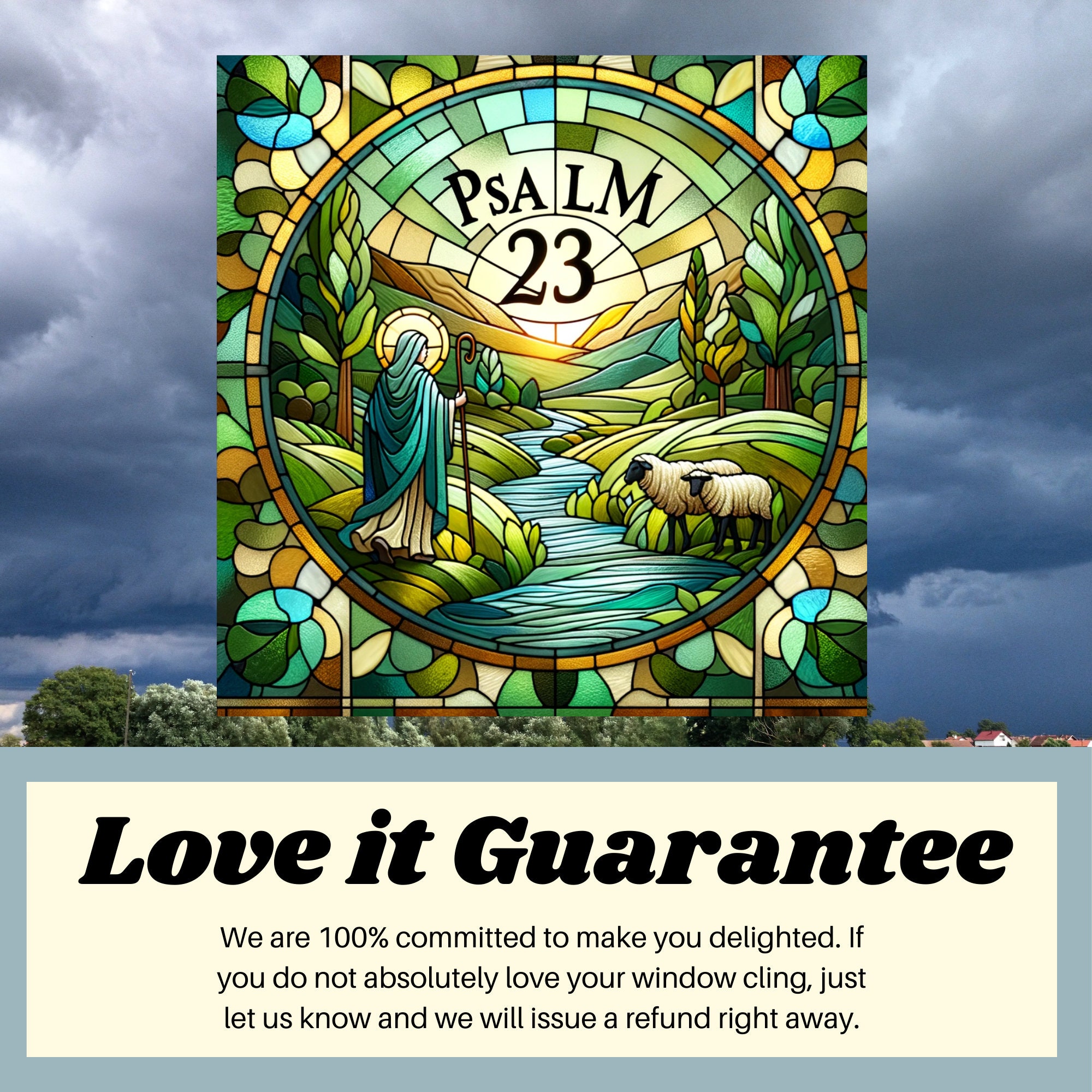 Psalm 23 Stained Glass Window Cling Christian Art Window Sticker Decal ...