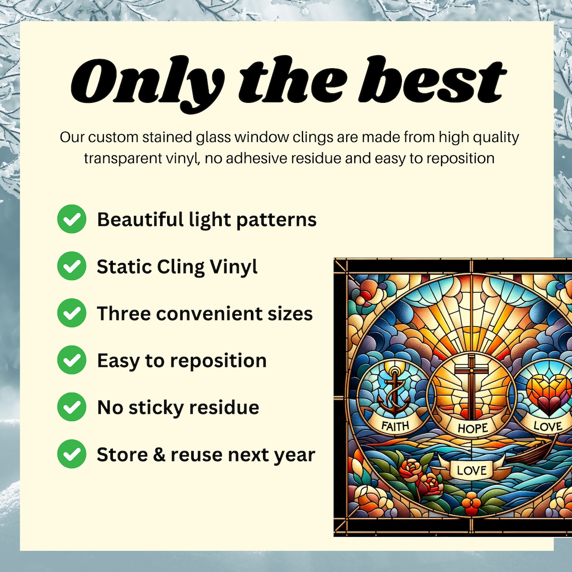 Faith Hope and Love Stained Glass Window Cling Christian Art Window ...