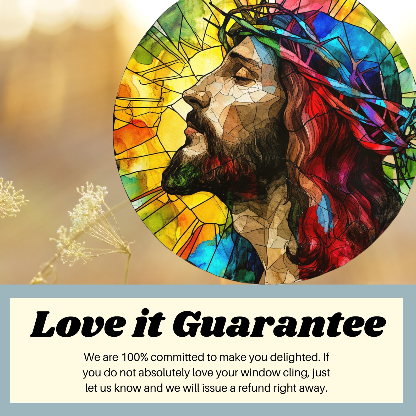 Jesus Stained Glass Window Cling Christian Art Window Sticker Decal ...