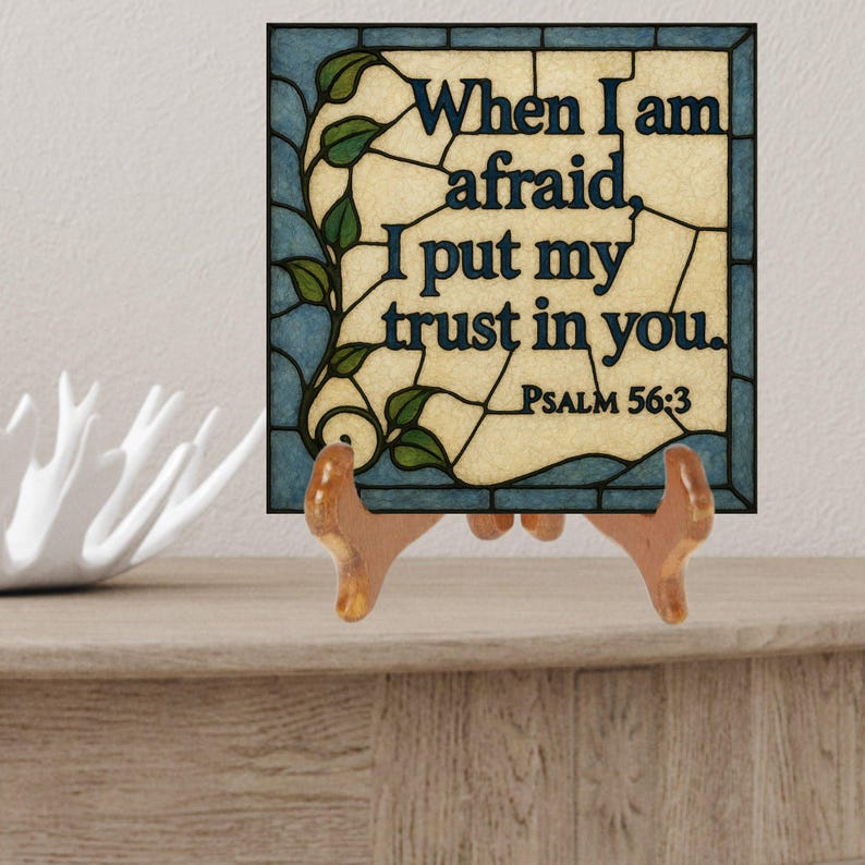 Psalm 56 3 Bible Verse Ceramic Art Tile Christian Decor Bookshelf Wall ...