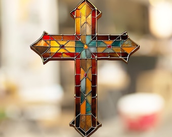 Christian Cross Stained Glass Window Cling Christian Faith Art Faithful ...