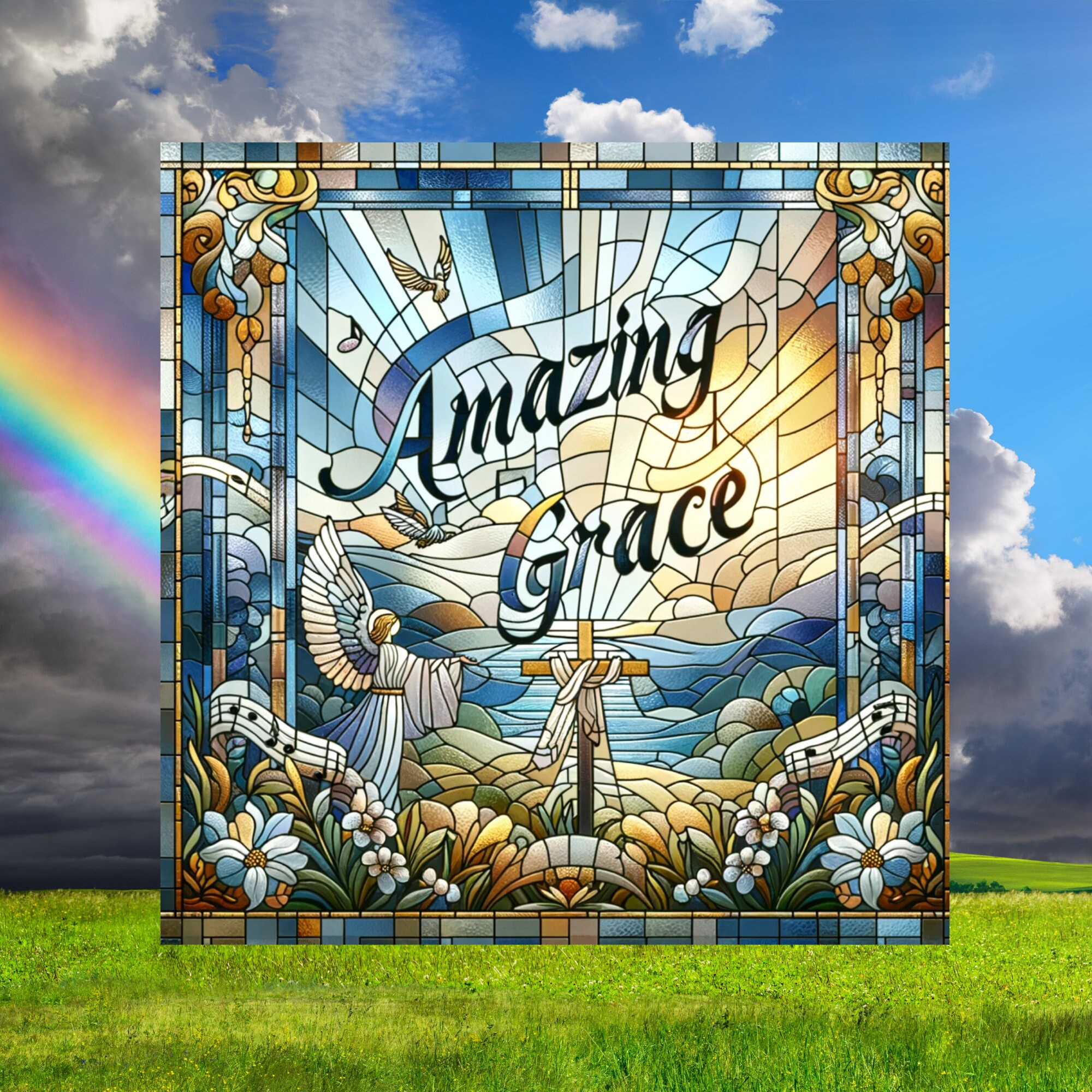 Amazing Grace Stained Glass Window Cling Christian Art Window Sticker ...