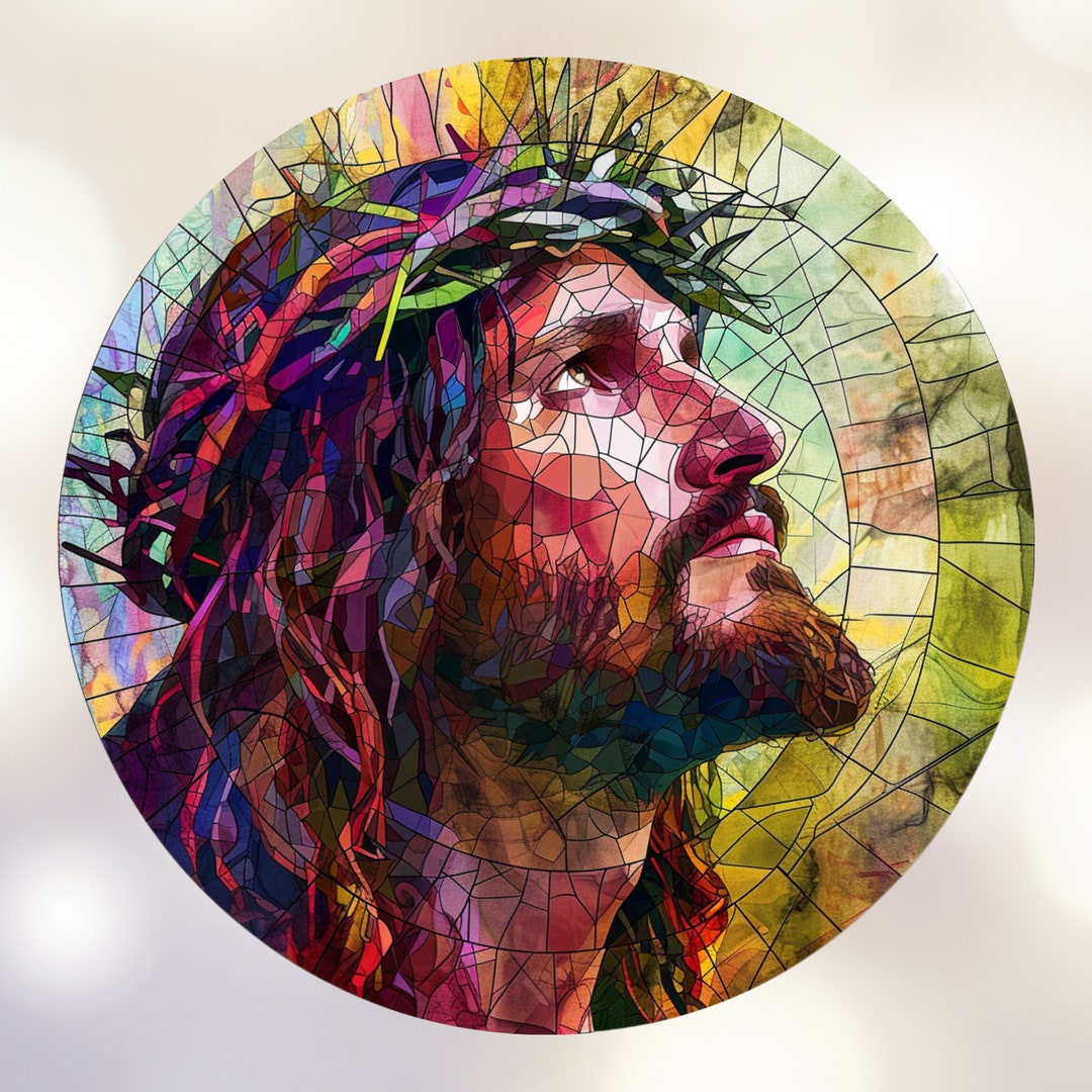 Jesus Stained Glass Window Cling Christian Art Window Sticker Decal ...