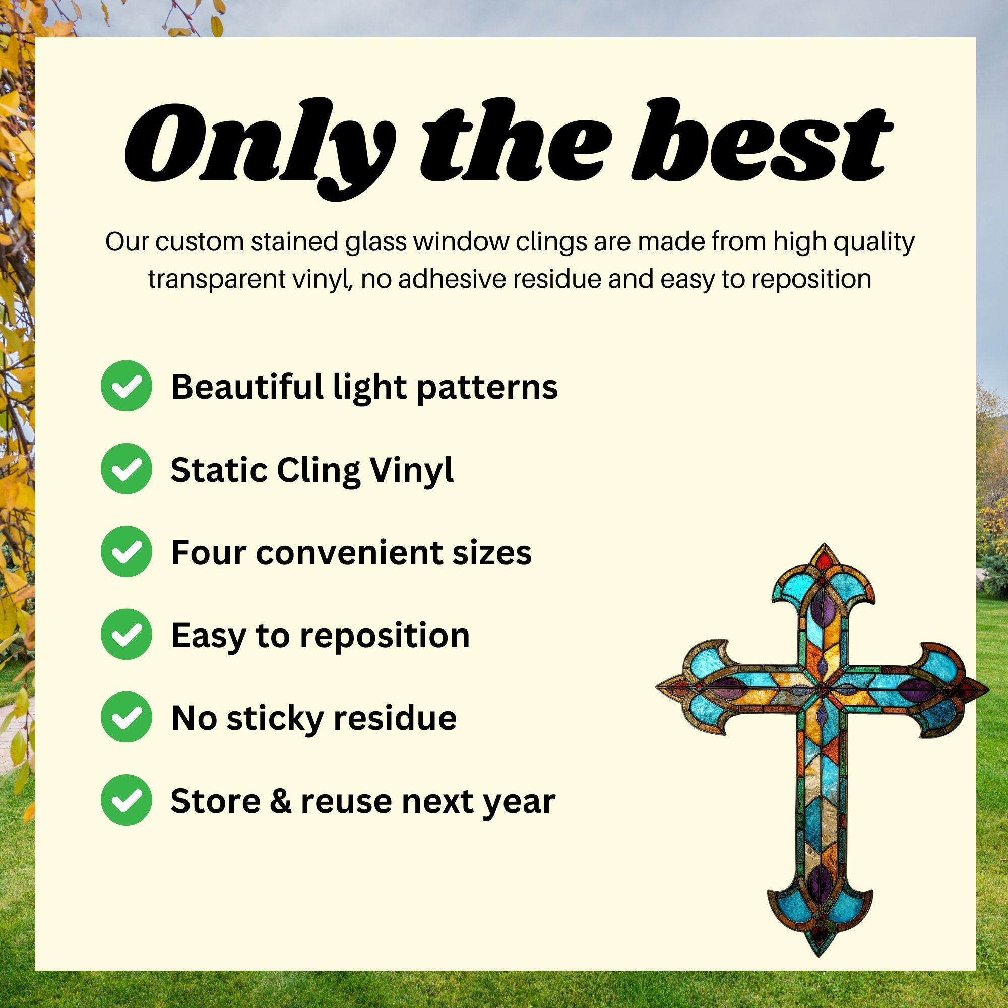 Christian Cross Stained Glass Window Cling Christian Faith Art Faithful ...