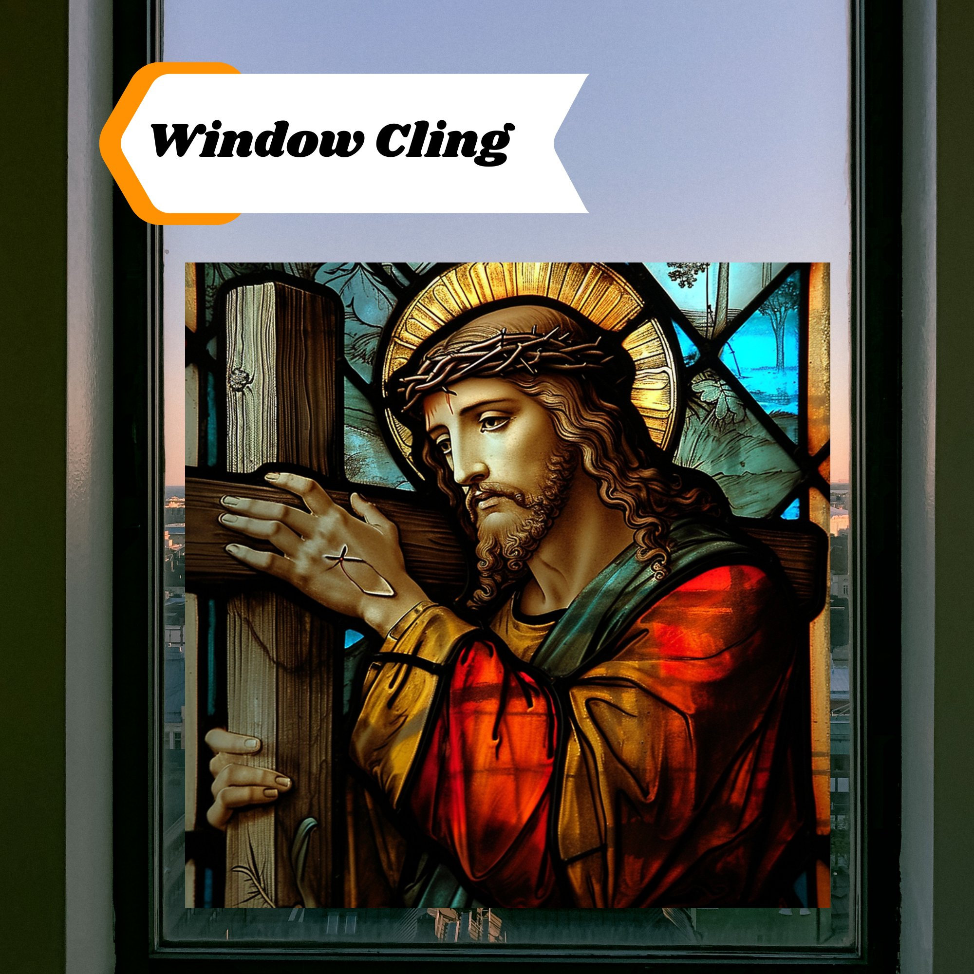 Jesus Carrying His Cross Stained Glass Window Cling Christian Faith Art ...
