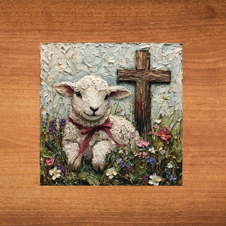 Lamb of God Ceramic Art Tile Easter Celebration Christian Art Bookshelf ...