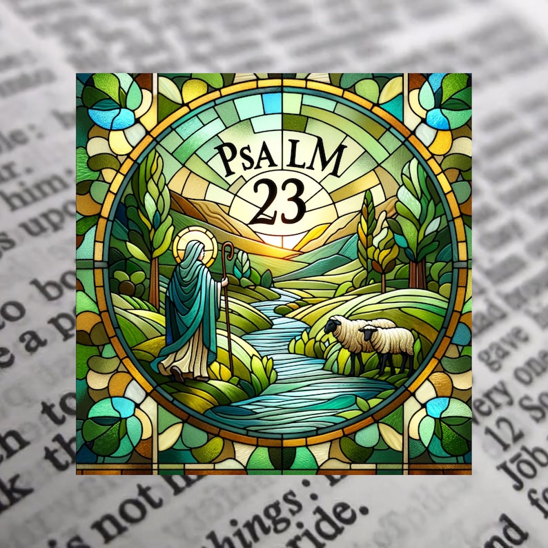 Psalm 23 Stained Glass Window Cling Christian Art Window Sticker Decal ...