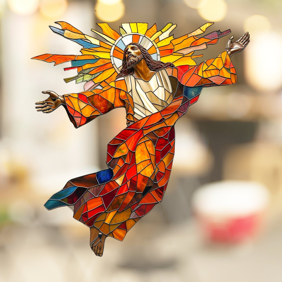 Jesus Ascending Stained Glass Window Cling Christian Faith Art Faithful ...