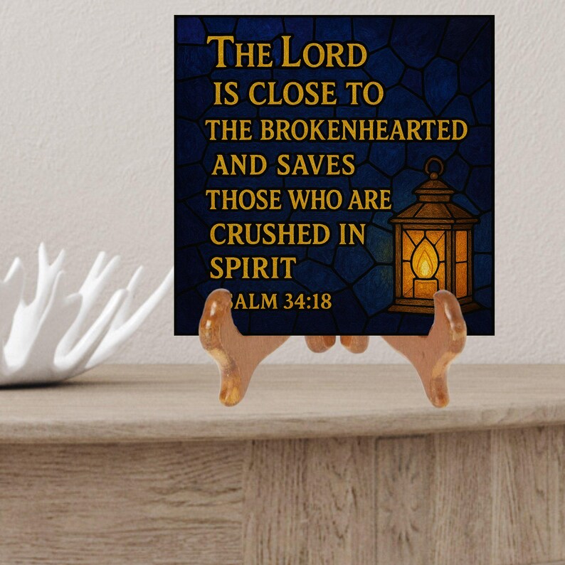 Psalm 34 18 Bible Verse Ceramic Art Tile Christian Decor Bookshelf Wall ...