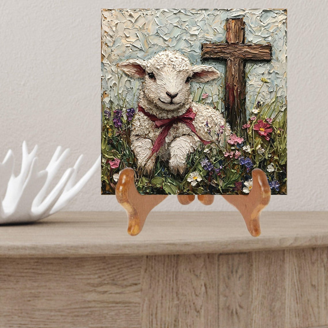 Lamb of God Ceramic Art Tile Easter Celebration Christian Art Bookshelf ...