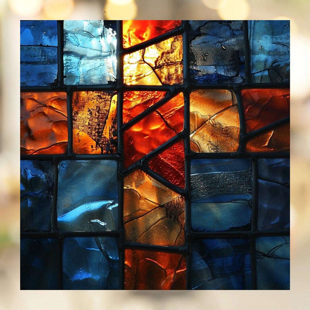 Rugged Christian Cross Stained Glass Window Cling Christian Faith Art ...