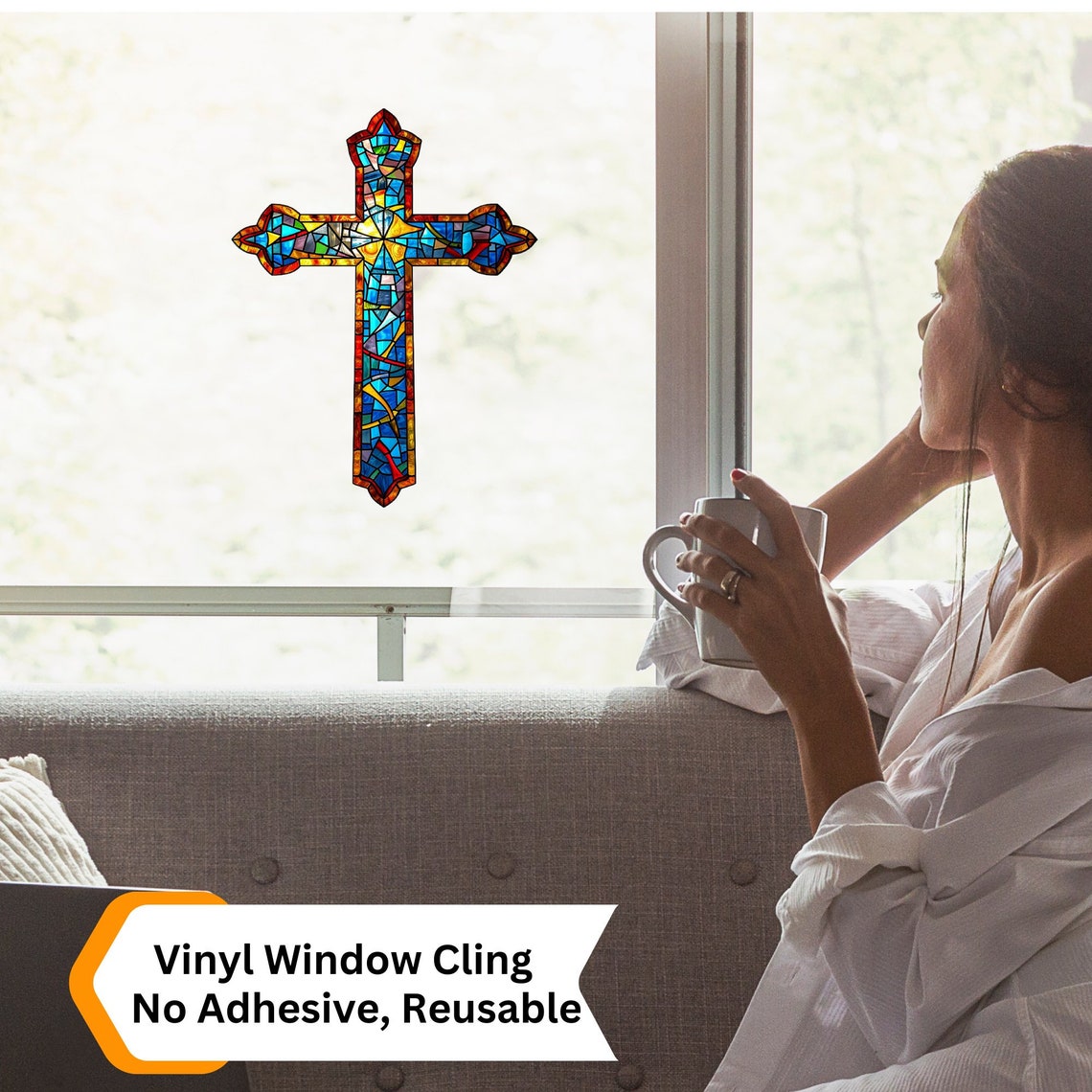 Christian Cross Stained Glass Window Cling Christian Faith Art Faithful ...
