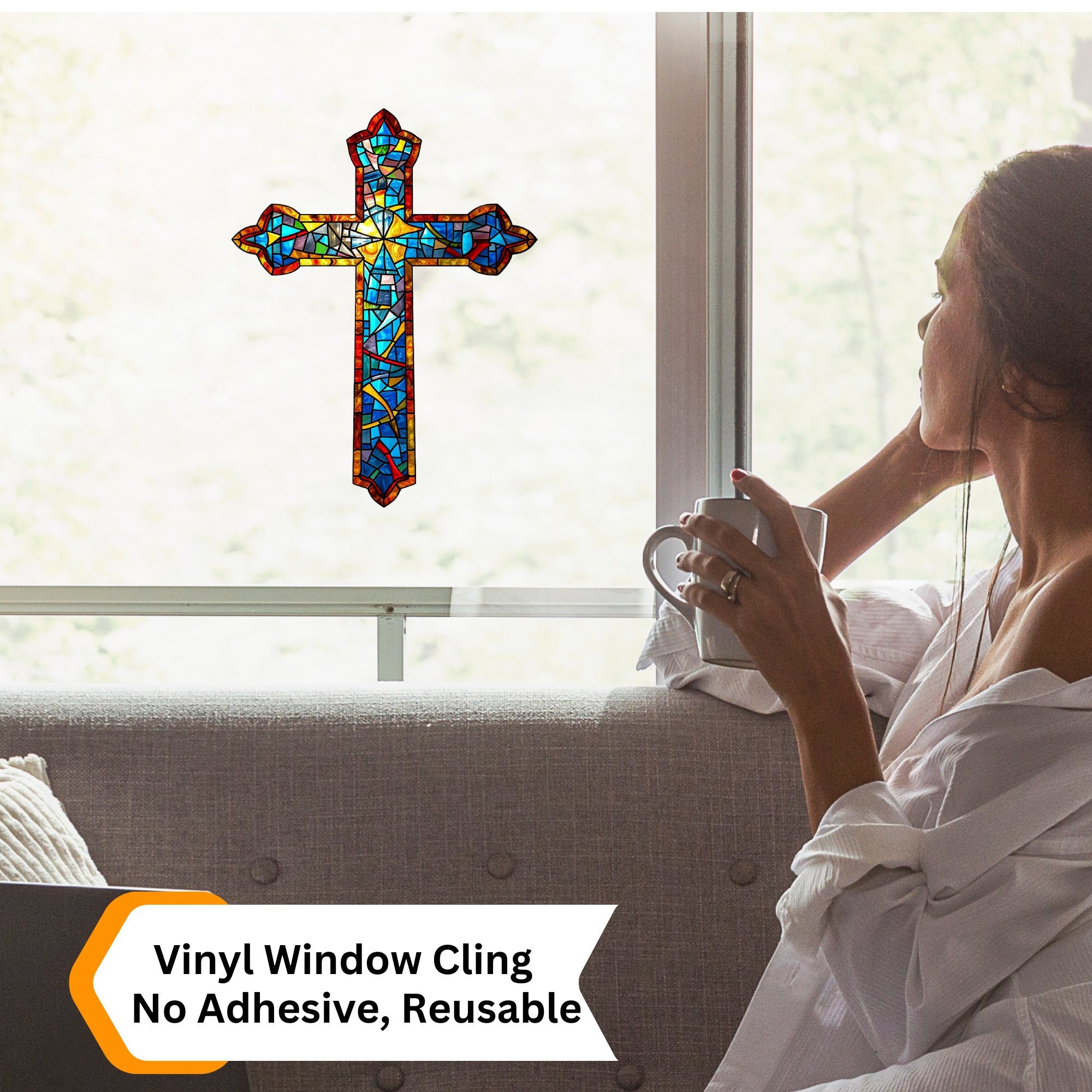 Christian Cross Stained Glass Window Cling Christian Faith Art Faithful ...