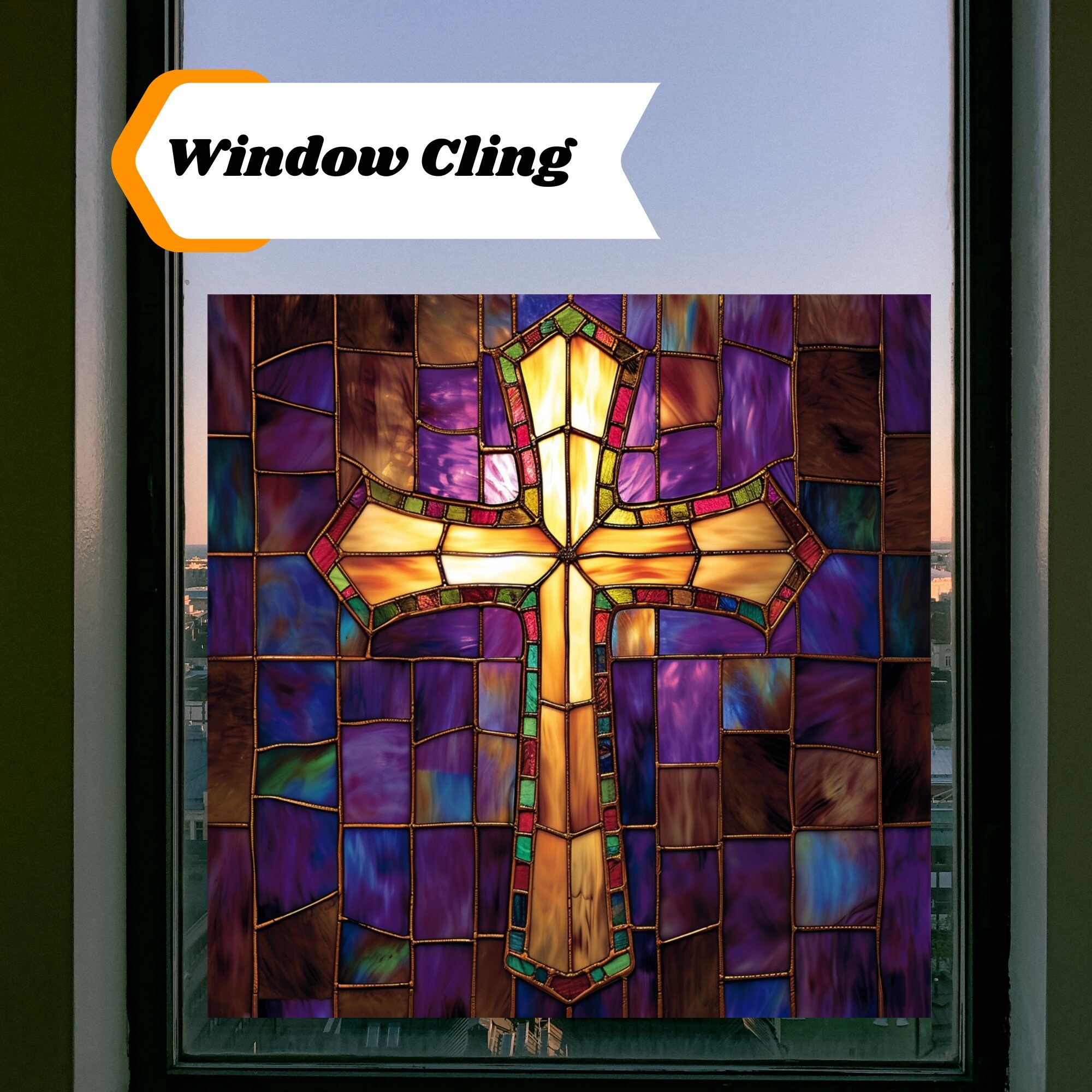 Christian Cross Stained Glass Window Cling Christian Faith Art Faithful ...
