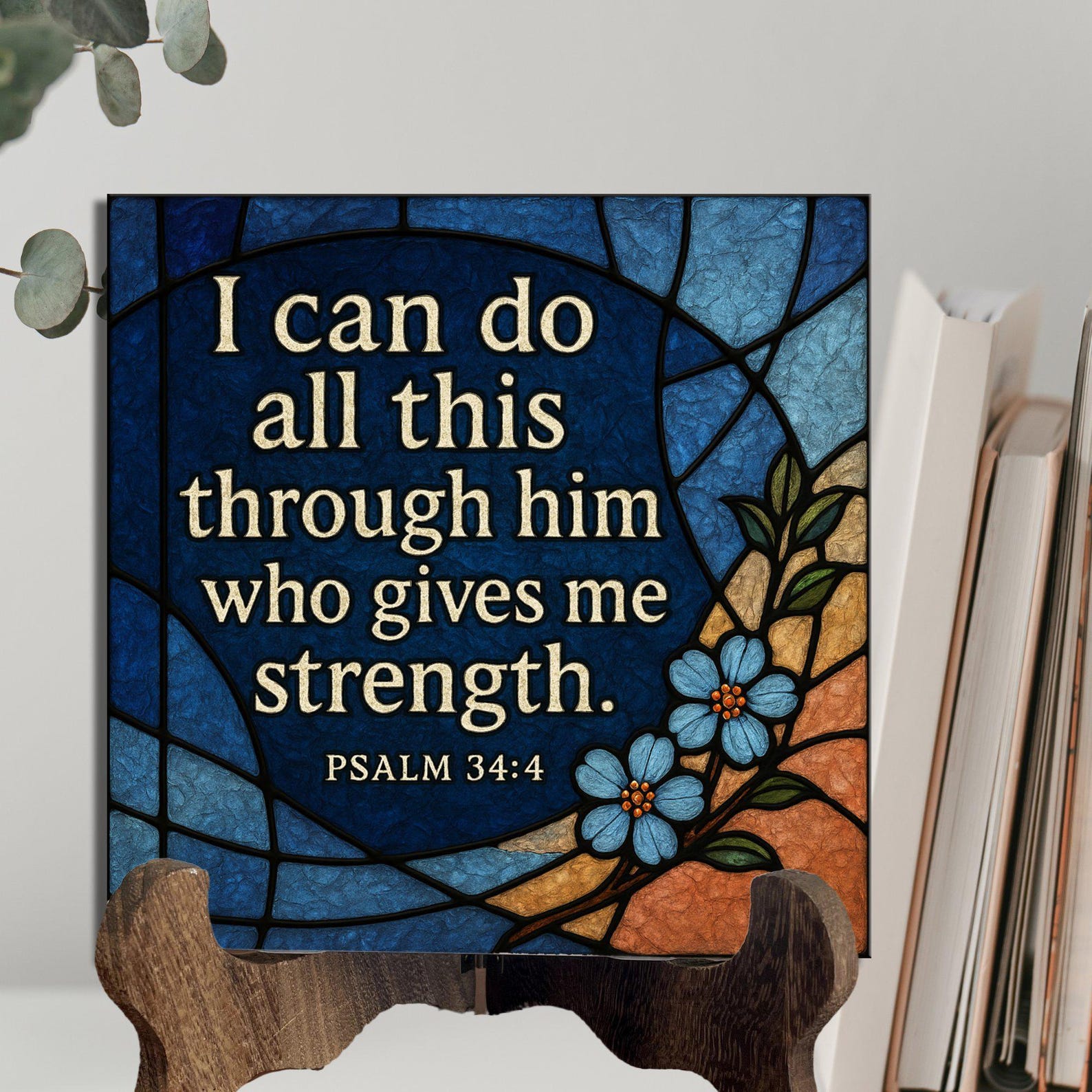 Psalm 34 4 Bible Verse Ceramic Art Tile Christian Decor Bookshelf Wall ...