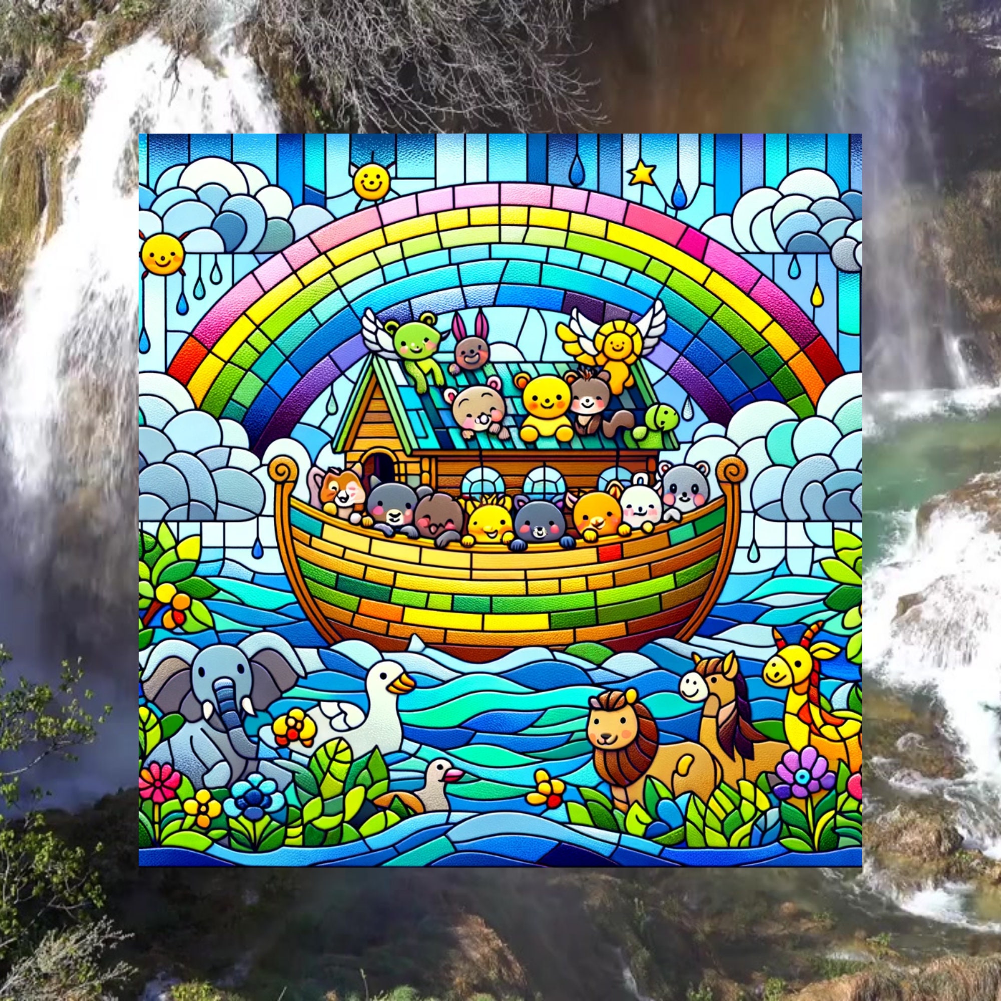 Noah's Ark Stained Glass Window Cling Christian Art Window Sticker ...