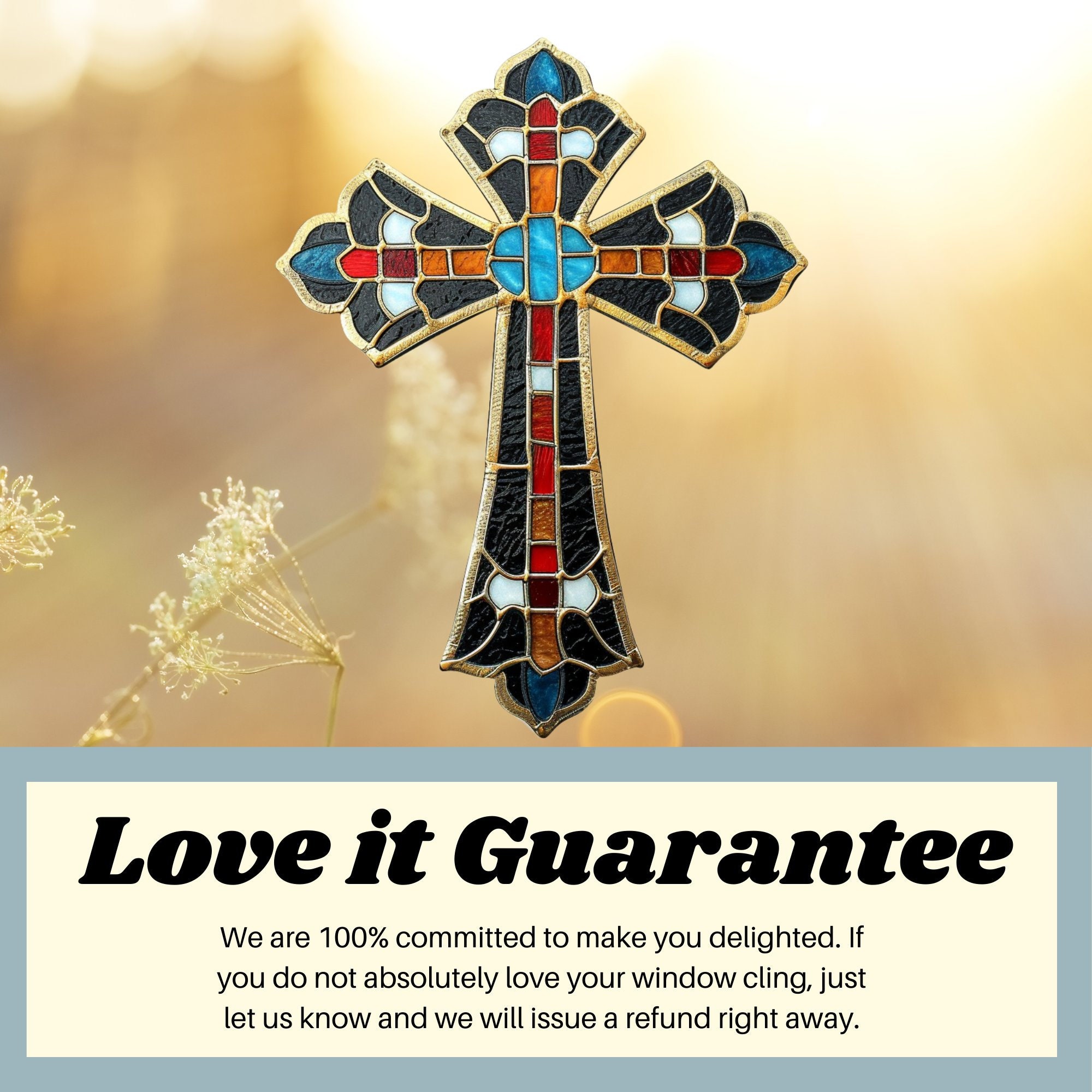 Christian Cross Stained Glass Window Cling Christian Faith Art Faithful ...