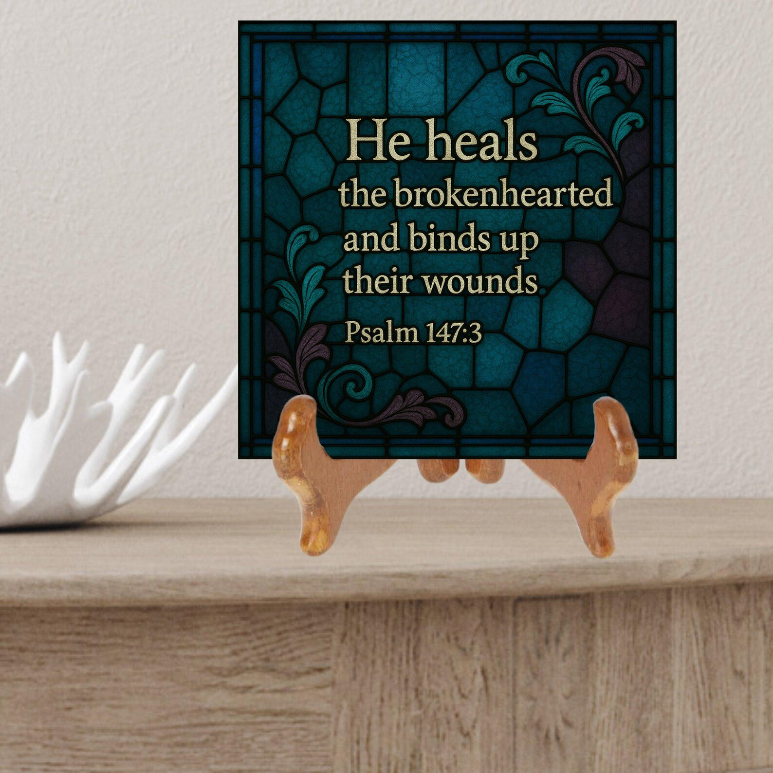 Psalm 147 3 Bible Verse Ceramic Art Tile Christian Decor Bookshelf Wall ...