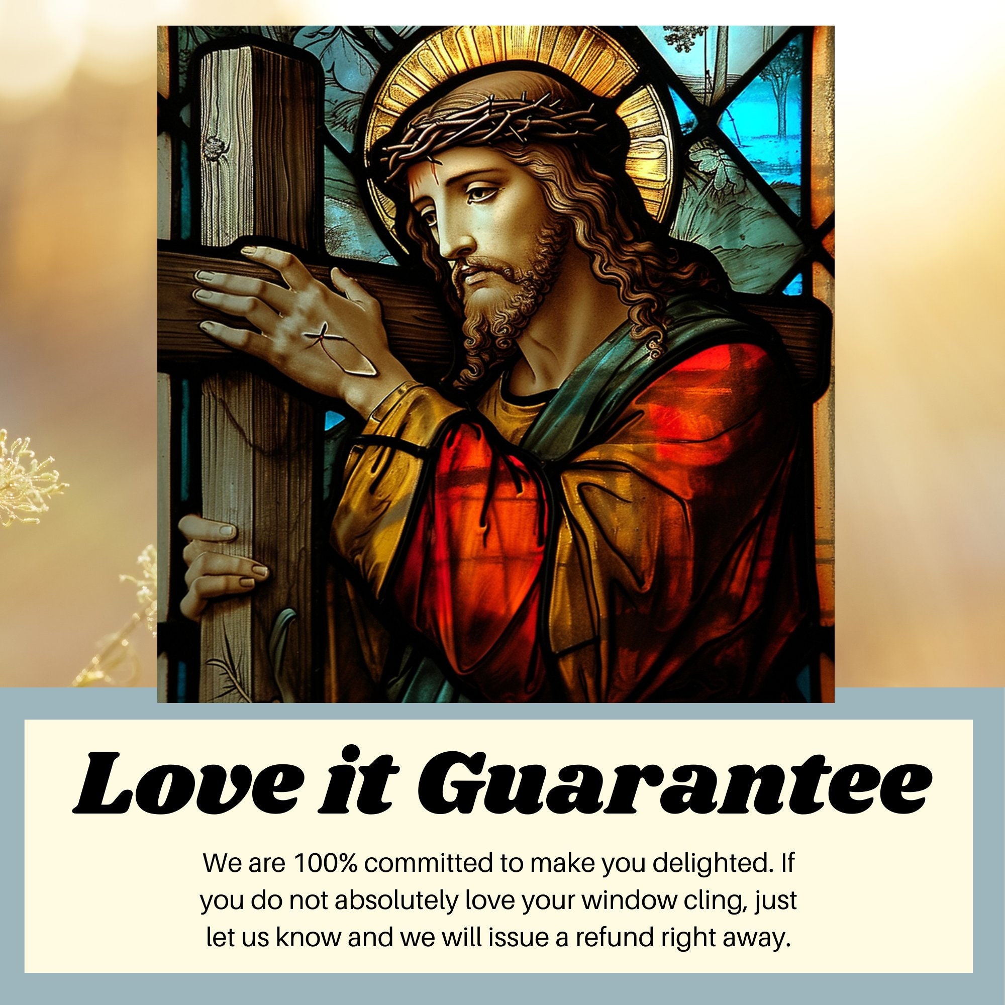 Jesus Carrying His Cross Stained Glass Window Cling Christian Faith Art ...