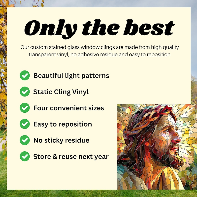 Jesus Stained Glass Window Cling Christian Faith Art Faithful Decor ...