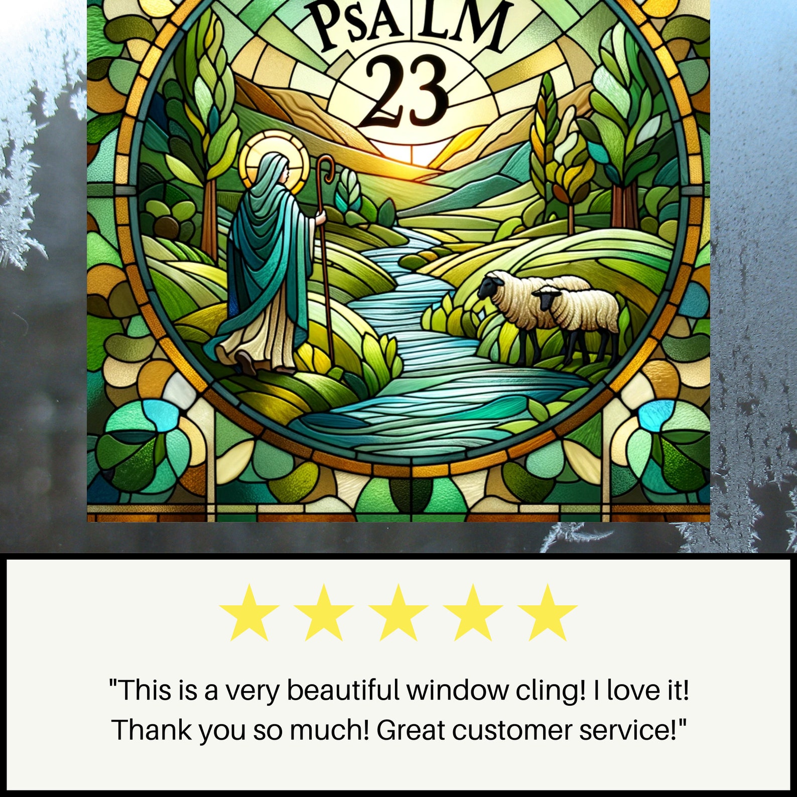 Psalm 23 Stained Glass Window Cling Christian Art Window Sticker Decal ...