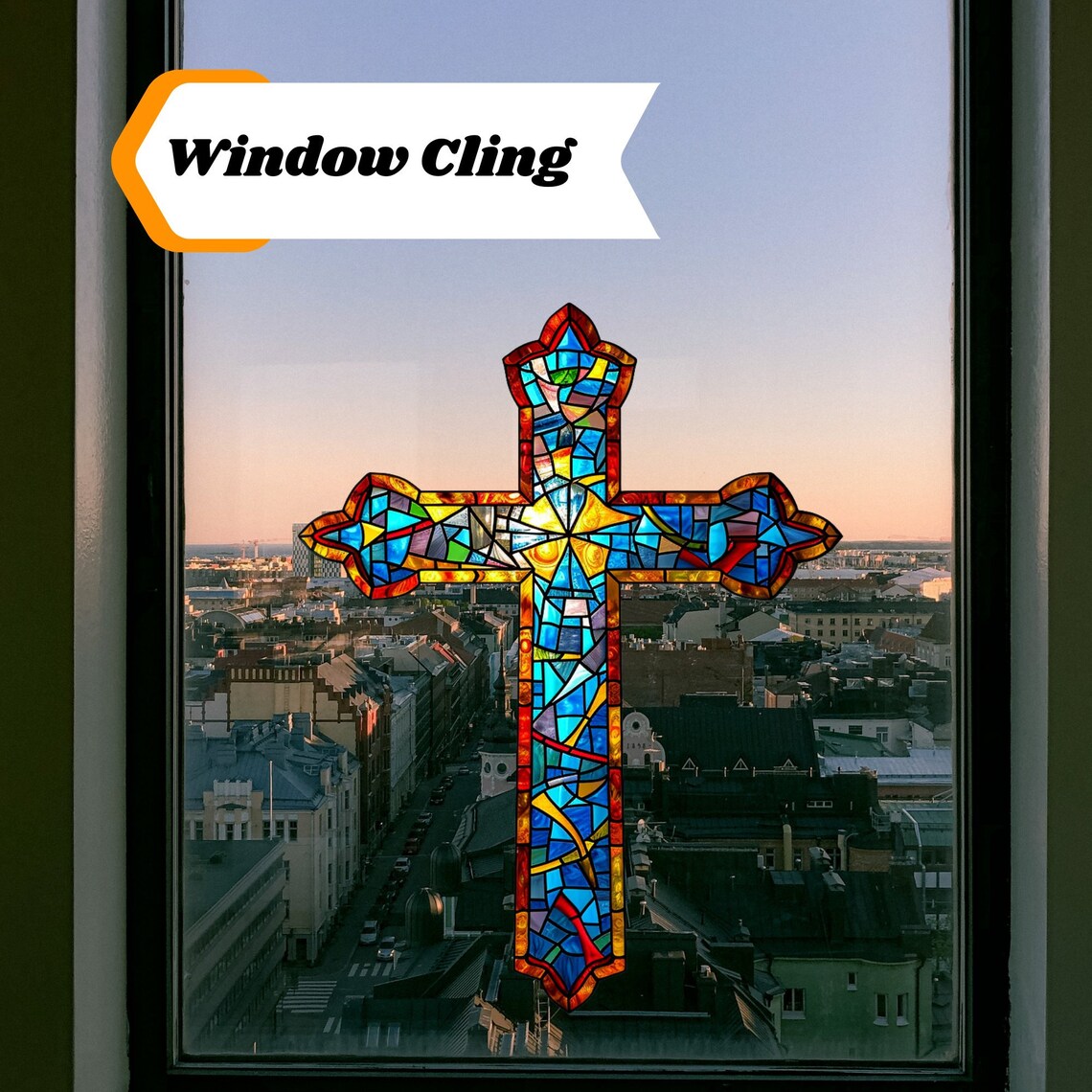 Christian Cross Stained Glass Window Cling Christian Faith Art Faithful ...