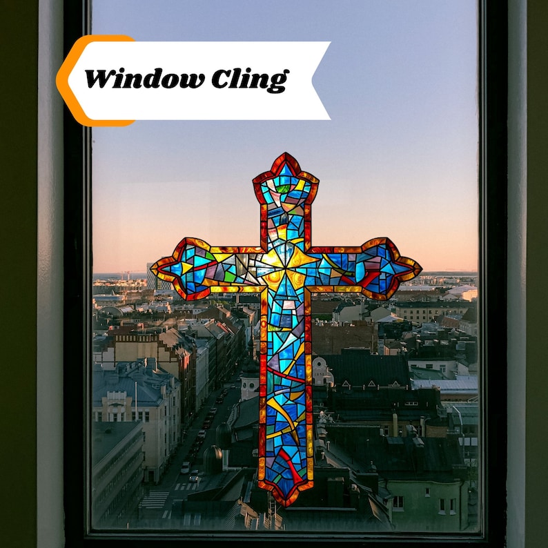 Christian Cross Stained Glass Window Cling Christian Faith Art Faithful ...