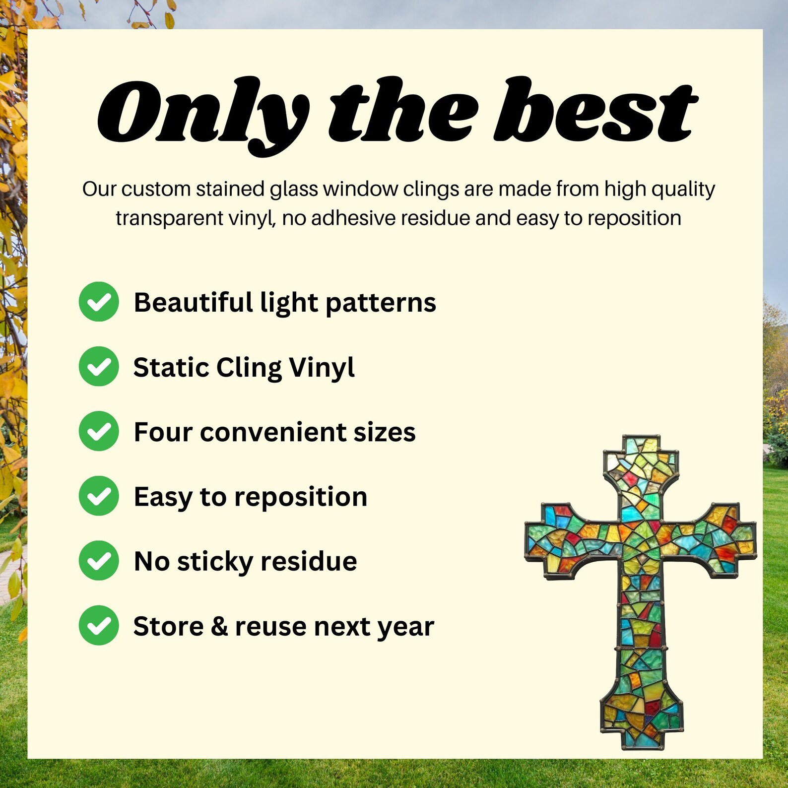 Christian Cross Stained Glass Window Cling Christian Faith Art Faithful ...