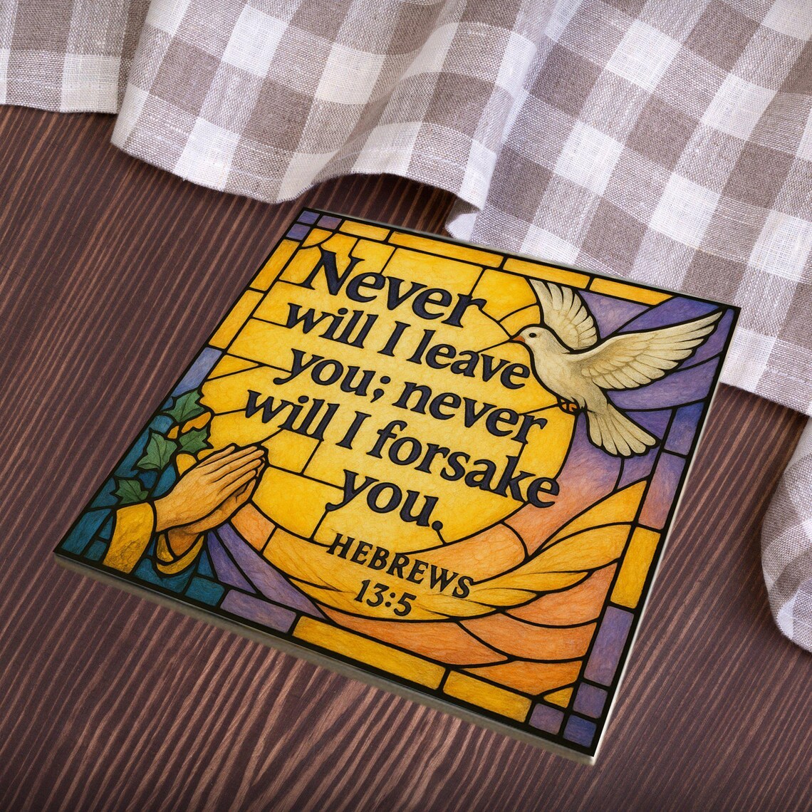 Hebrews 13 5 Bible Verse Ceramic Art Tile Christian Decor Bookshelf ...