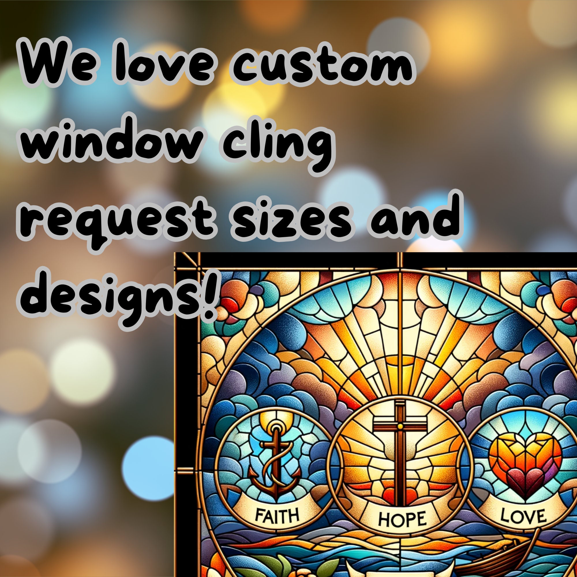 Faith Hope and Love Stained Glass Window Cling Christian Art Window ...