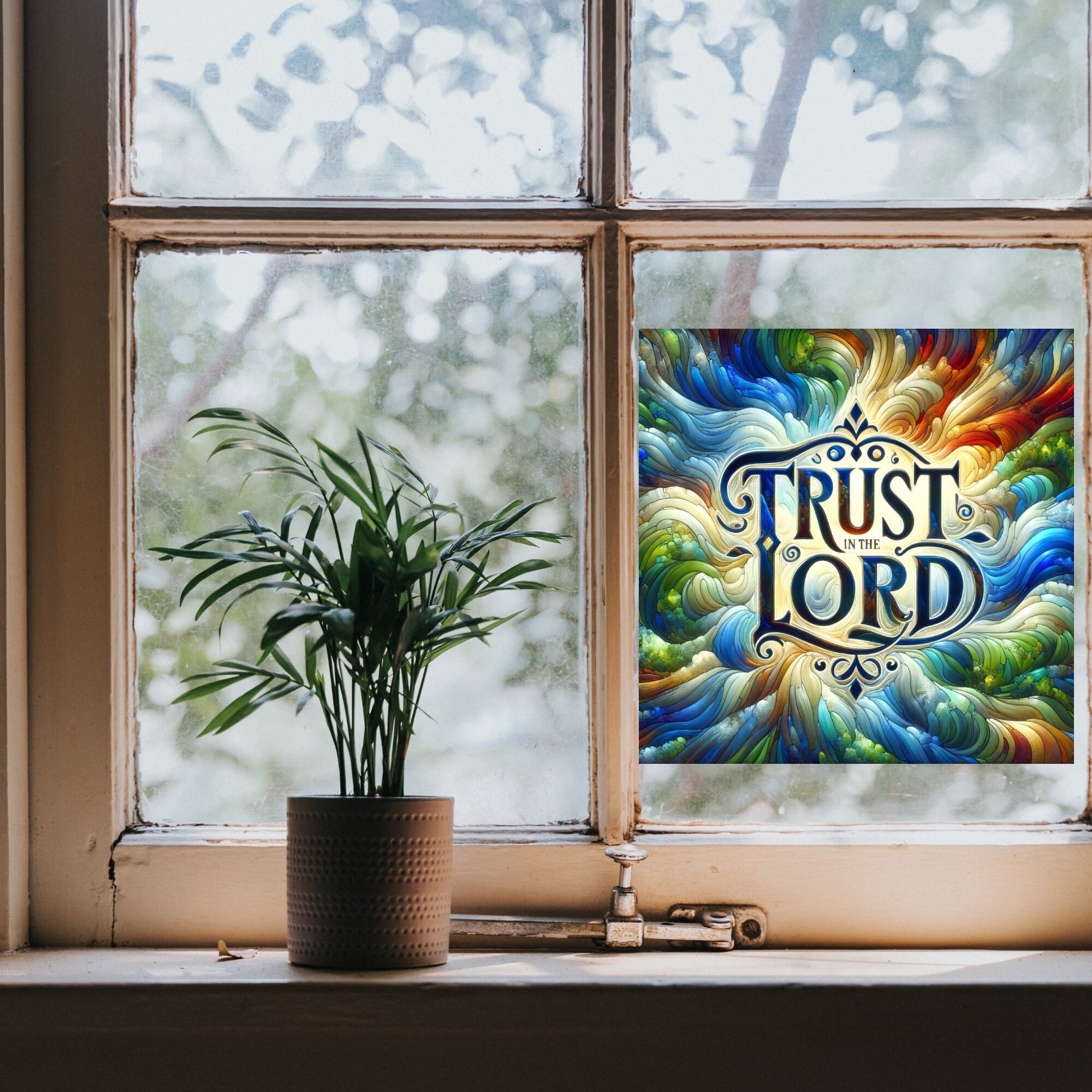 Trust in the LORD Stained Glass Window Cling Easter Decor Resurrection ...