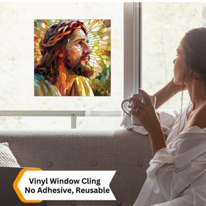 Jesus Stained Glass Window Cling Christian Faith Art Faithful Decor ...