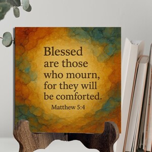 Matthew 5 4 Bible Verse Ceramic Art Tile Christian Decor Bookshelf Wall ...