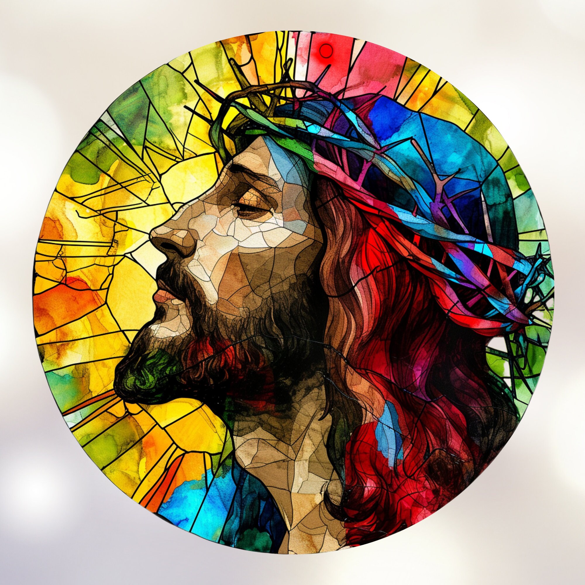 Jesus Stained Glass Window Cling Christian Art Window Sticker Decal ...