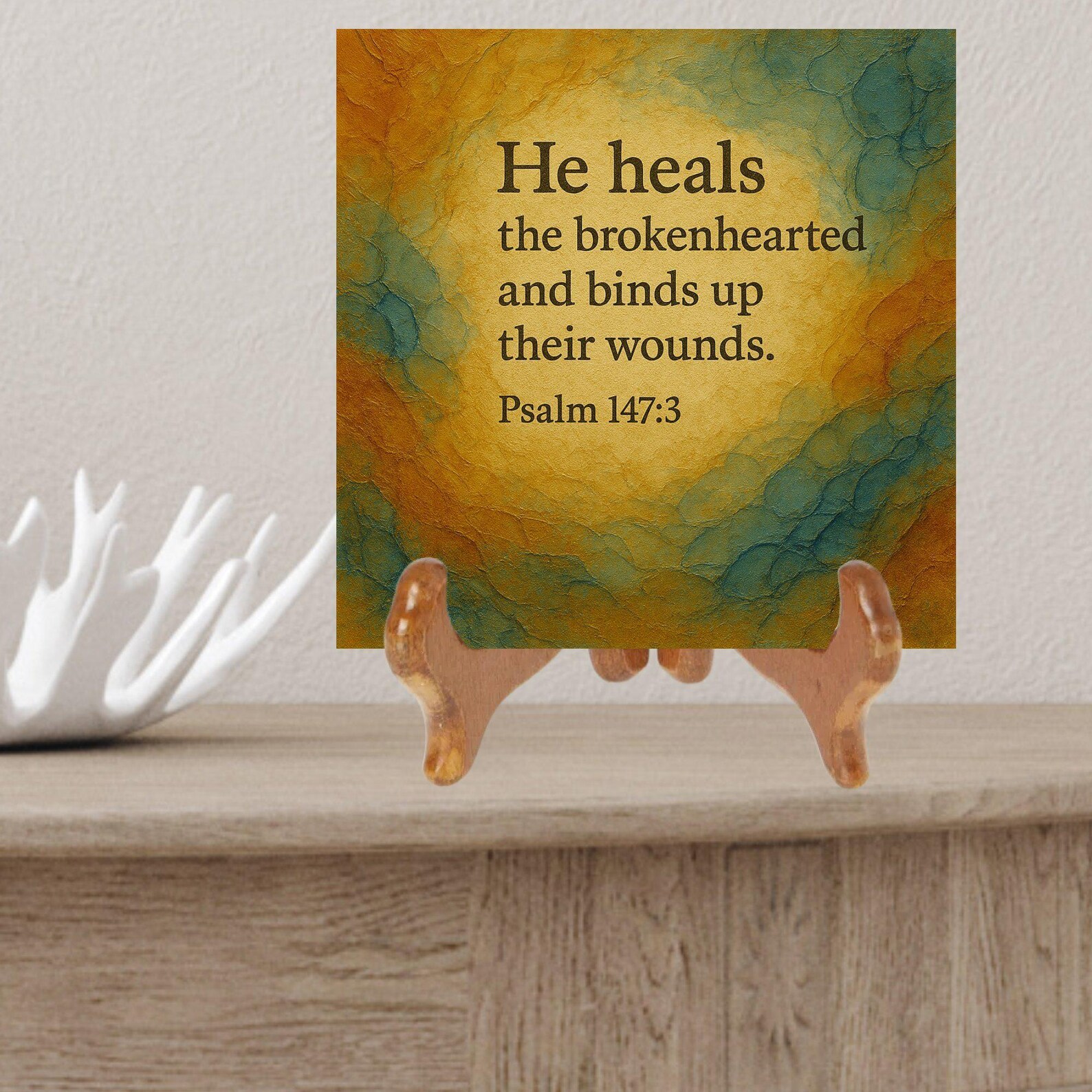 Psalm 147 3 Bible Verse Ceramic Art Tile Christian Decor Bookshelf Wall ...
