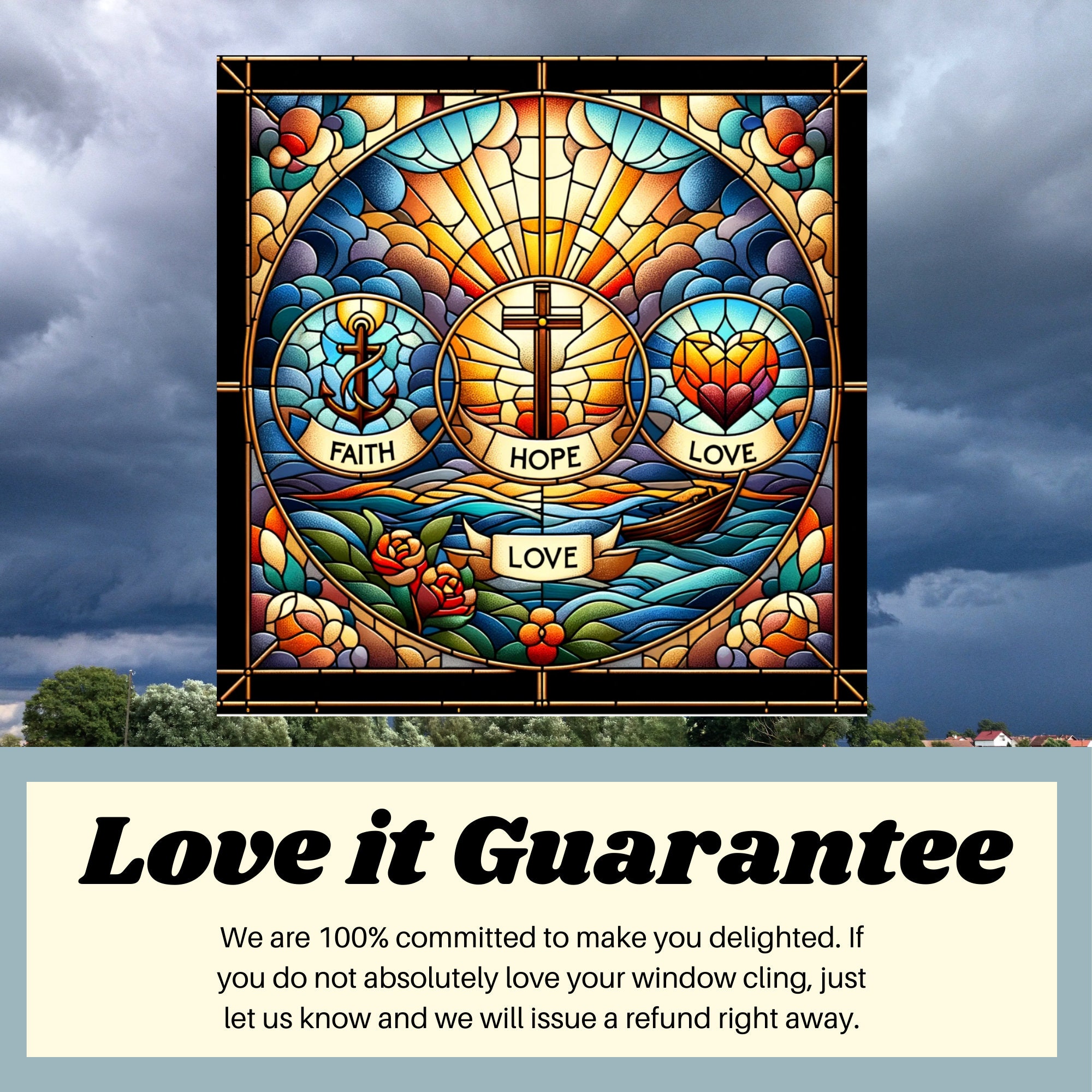 Faith Hope and Love Stained Glass Window Cling Christian Art Window ...