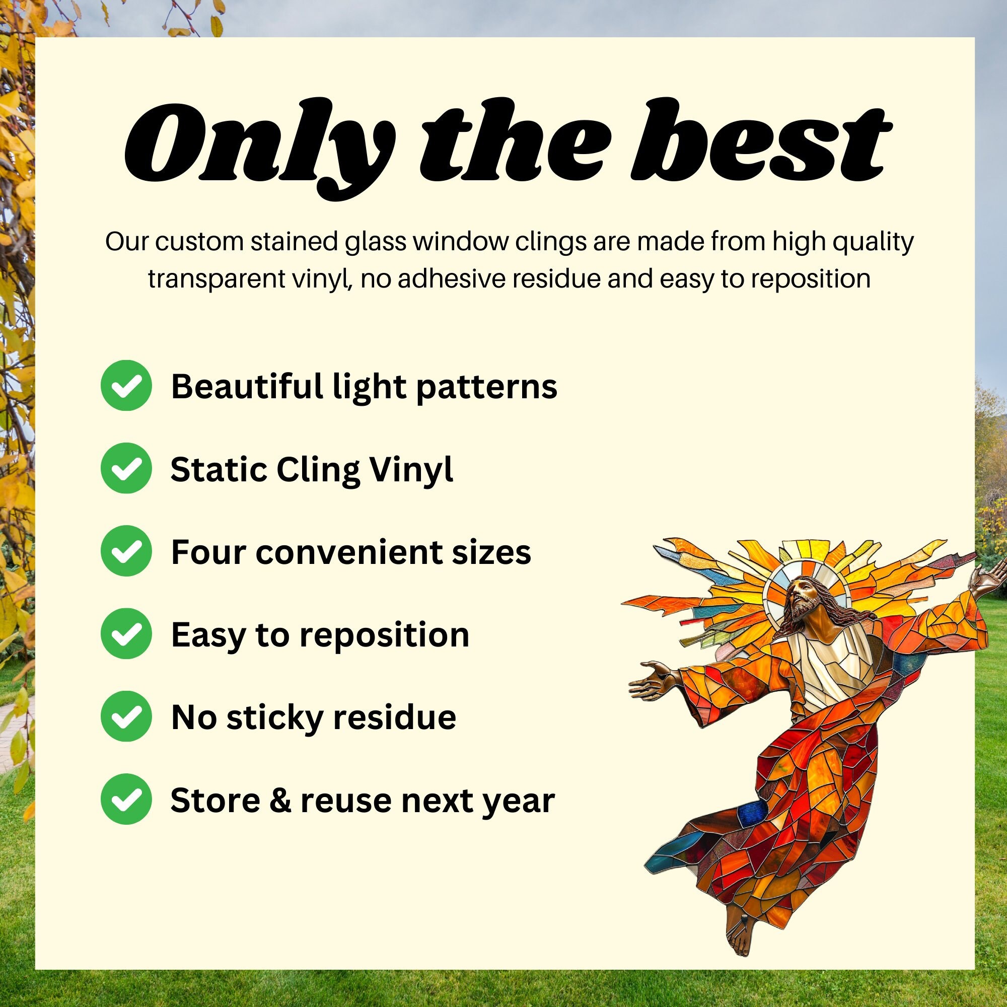 Jesus Ascending Stained Glass Window Cling Christian Faith Art Faithful ...