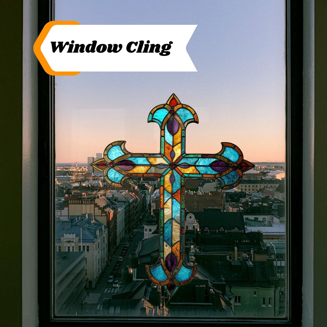 Christian Cross Stained Glass Window Cling Christian Faith Art Faithful ...