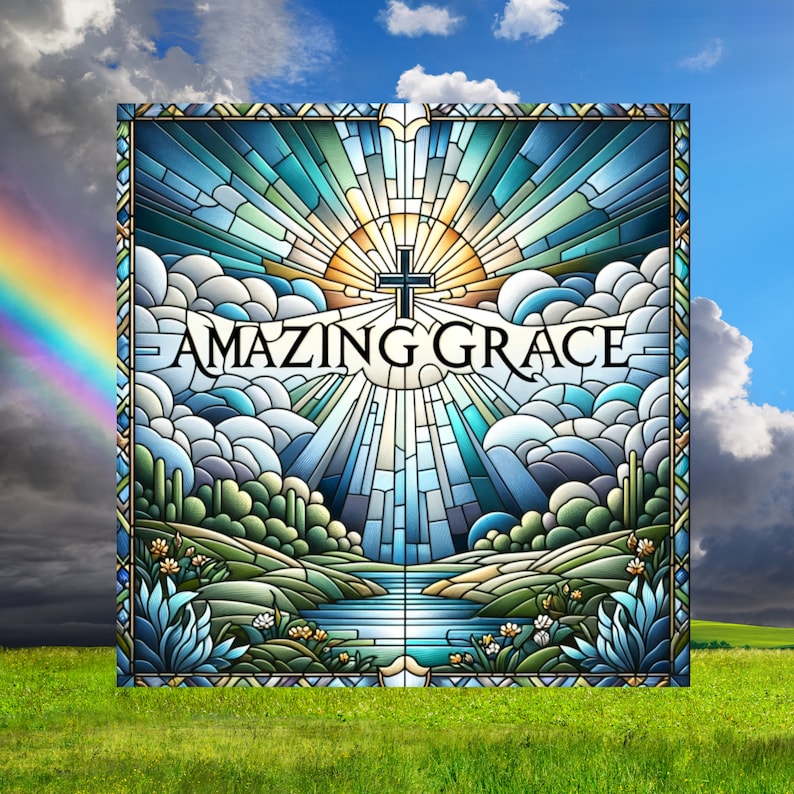 Amazing Grace Stained Glass Window Cling Christian Art Window Sticker ...