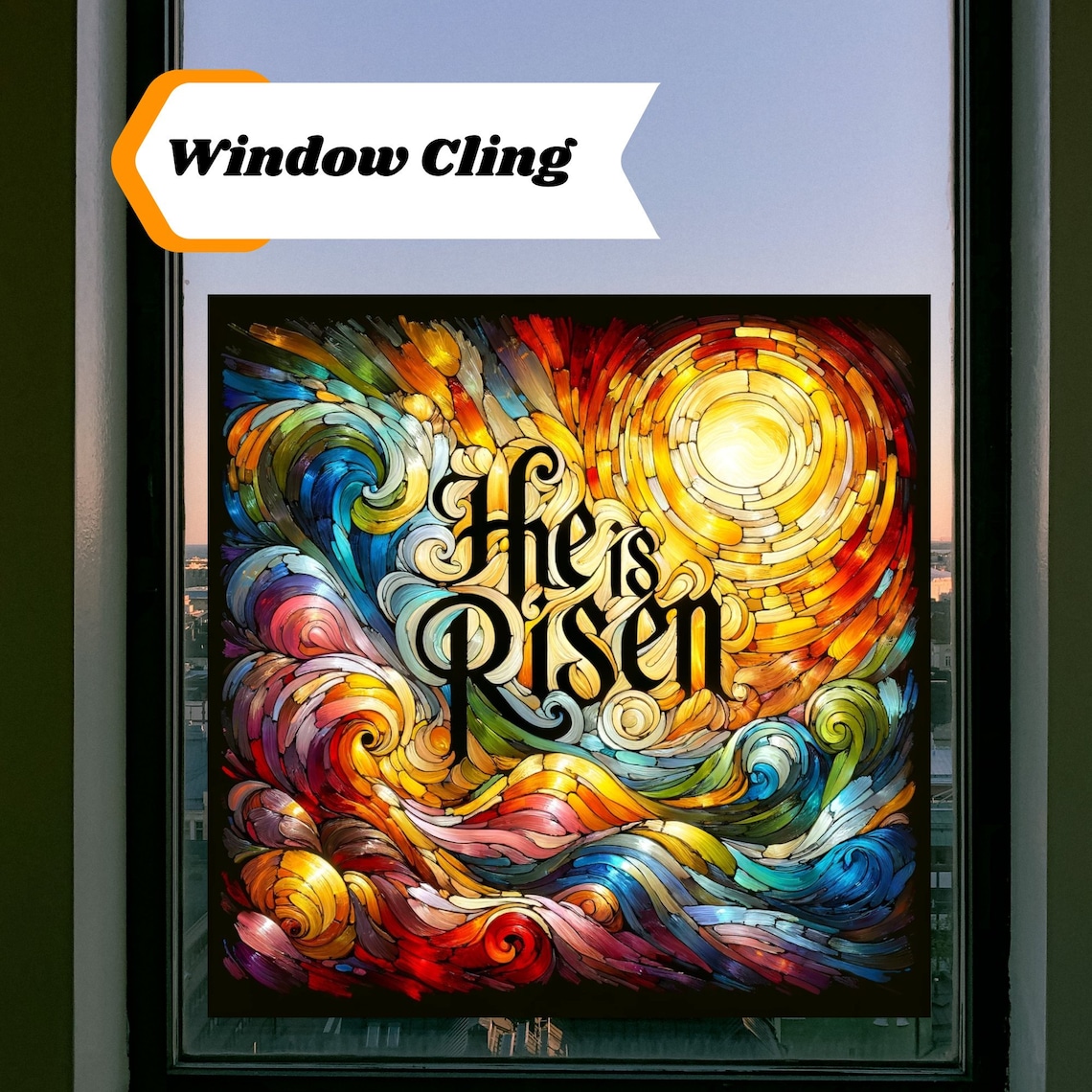 He is Risen Stained Glass Window Cling Easter Decor Resurrection Day ...