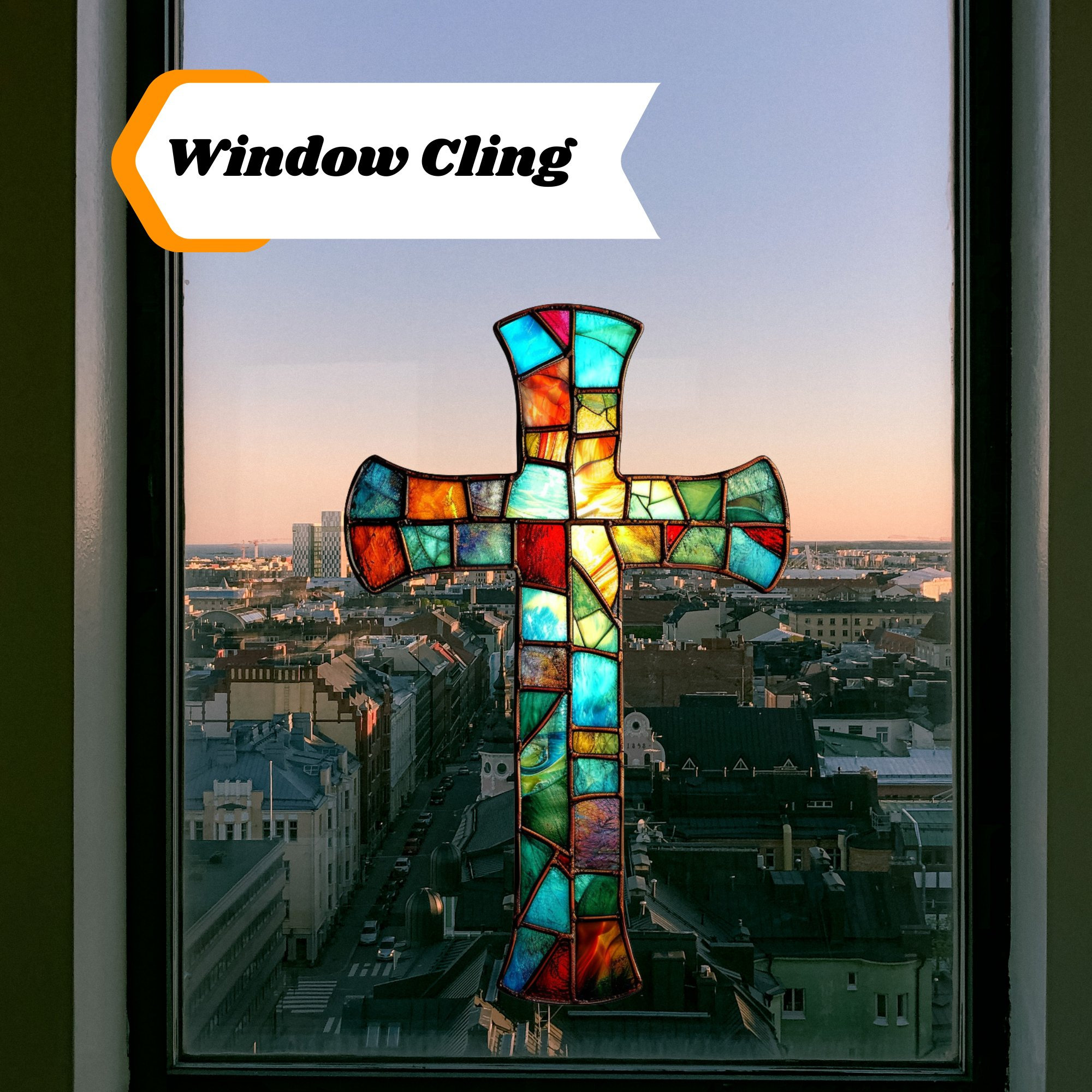 Christian Cross Stained Glass Window Cling Christian Faith Art Faithful ...