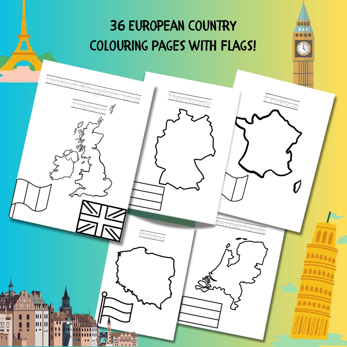 Printable Europe Worksheets Colouring Map and Flags European Edition 36 ...