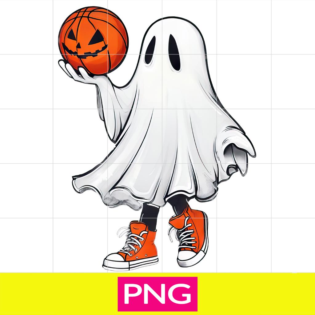 Spooky Ghost With Pumpkin Basketball Digital Art Halloween Wall Decor ...