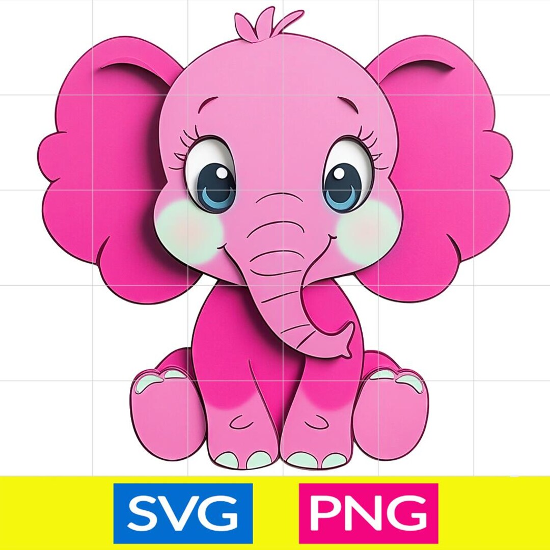 Cute Baby Elephant Clipart in Pink & Blue | Nursery Wall Decor ...