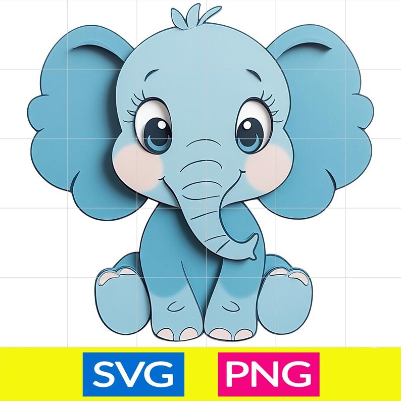 Cute Baby Elephant Clipart in Pink & Blue | Nursery Wall Decor ...