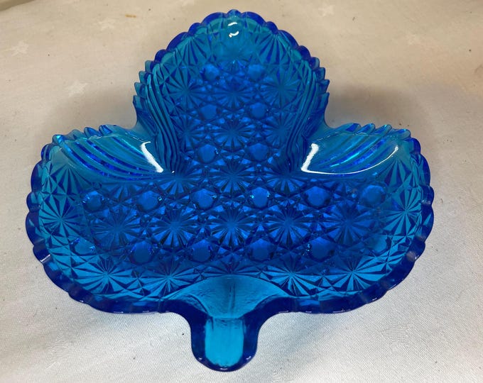 Fenton Blue Leaf Dish Daisy & Button Trinket Sawtooth Candy Dish ...