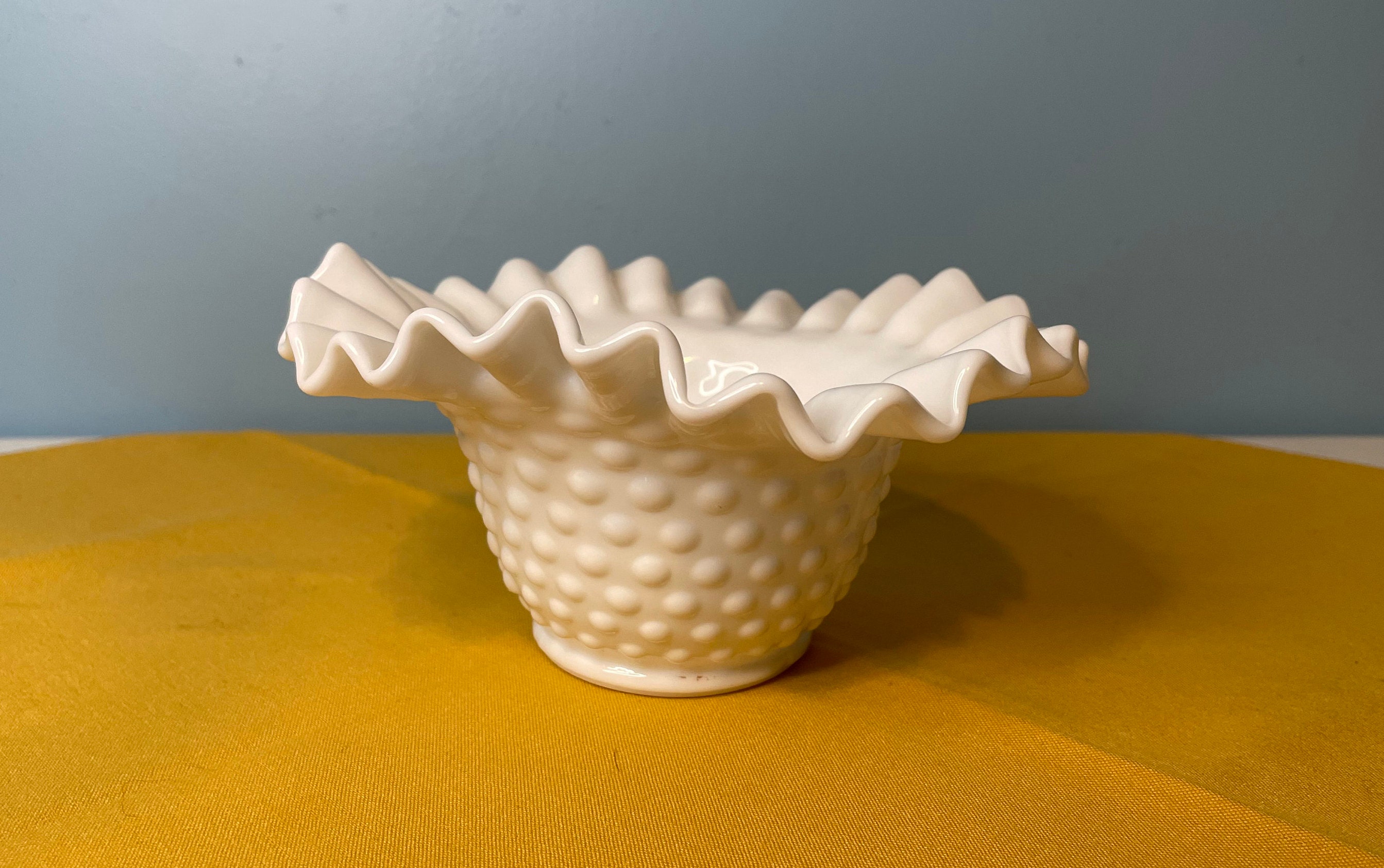Milk Glass Hobnail Ruffle Top Dish Vintage Candy Dish Trinket Bridal ...