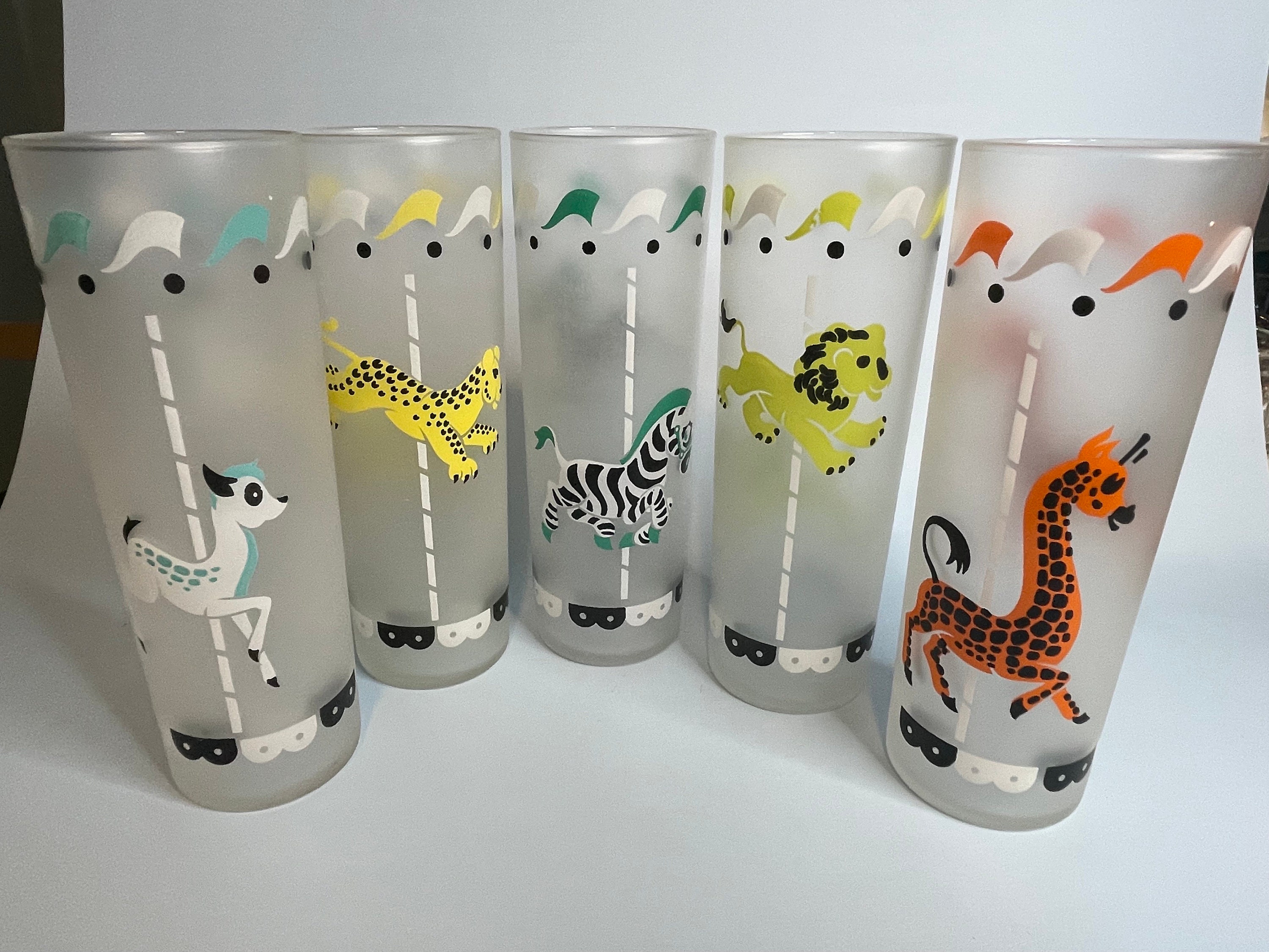 Libbey Carousel Glasses Circus Animals Two Left Cheetah and Tiger - Etsy