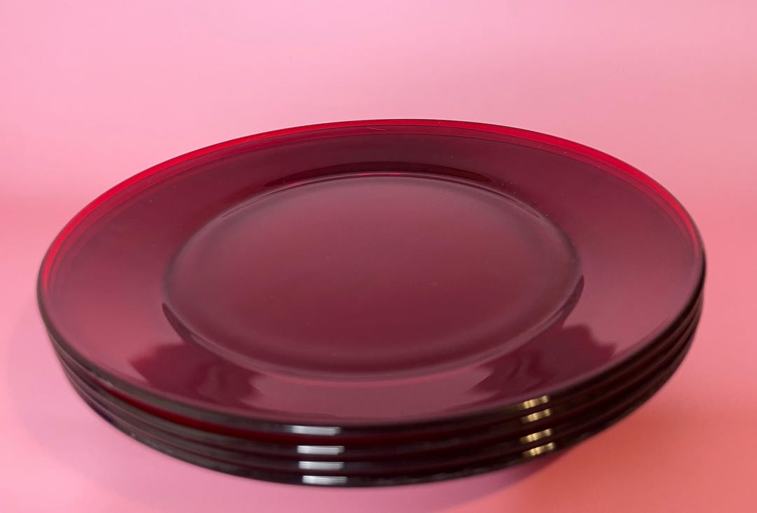 Ruby Red Glass Plates 8” Vintage Table Retro Dishes Set of 4 - Etsy