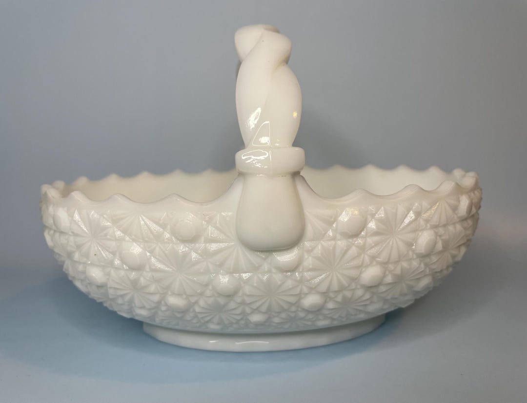 Imperial Glass Milk Glass Basket Daisy and Button Pattern With Handle ...